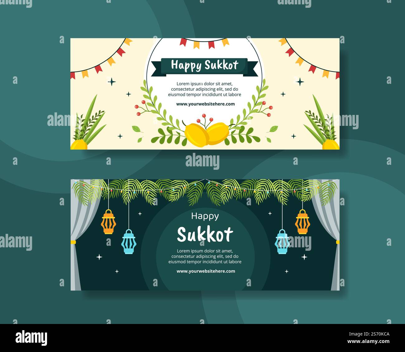 Jewish Holiday Sukkot Horizontal Banner Template Hand Drawn Cartoon ...