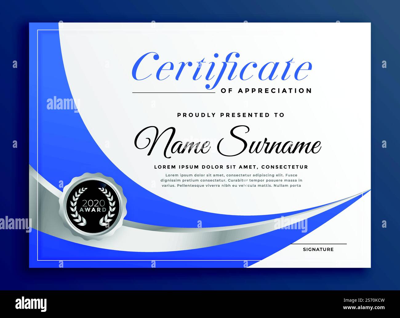 stylish blue certificate template design with wavy shape Stock Vector ...
