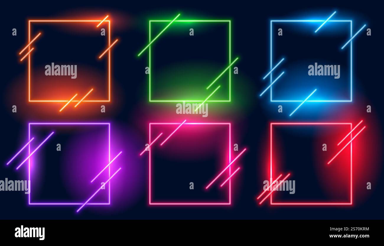 neon light square modern frames set of six Stock Vector Image & Art - Alamy