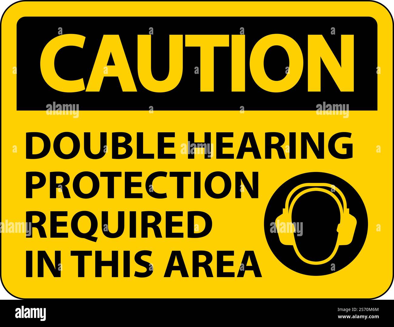 Caution Double Hearing Protection Sign On White Background Stock Vector ...