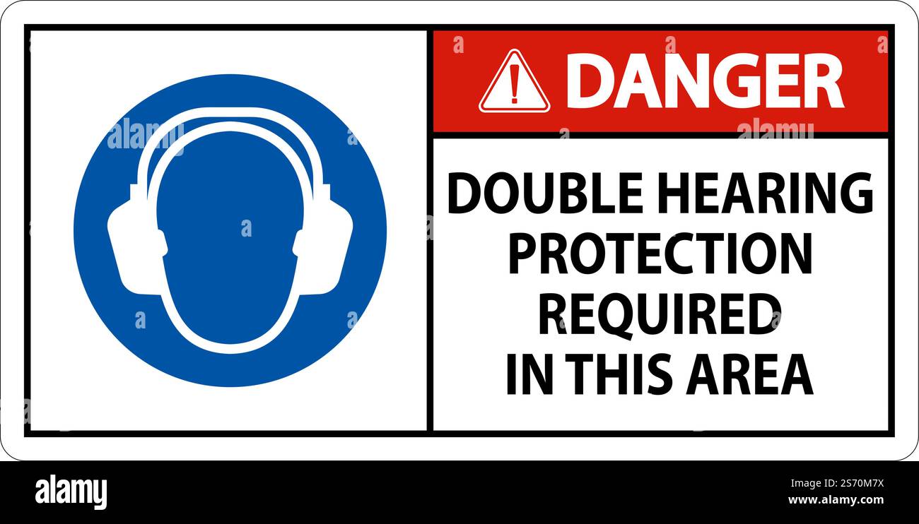 Danger Double Hearing Protection Sign On White Background Stock Vector ...