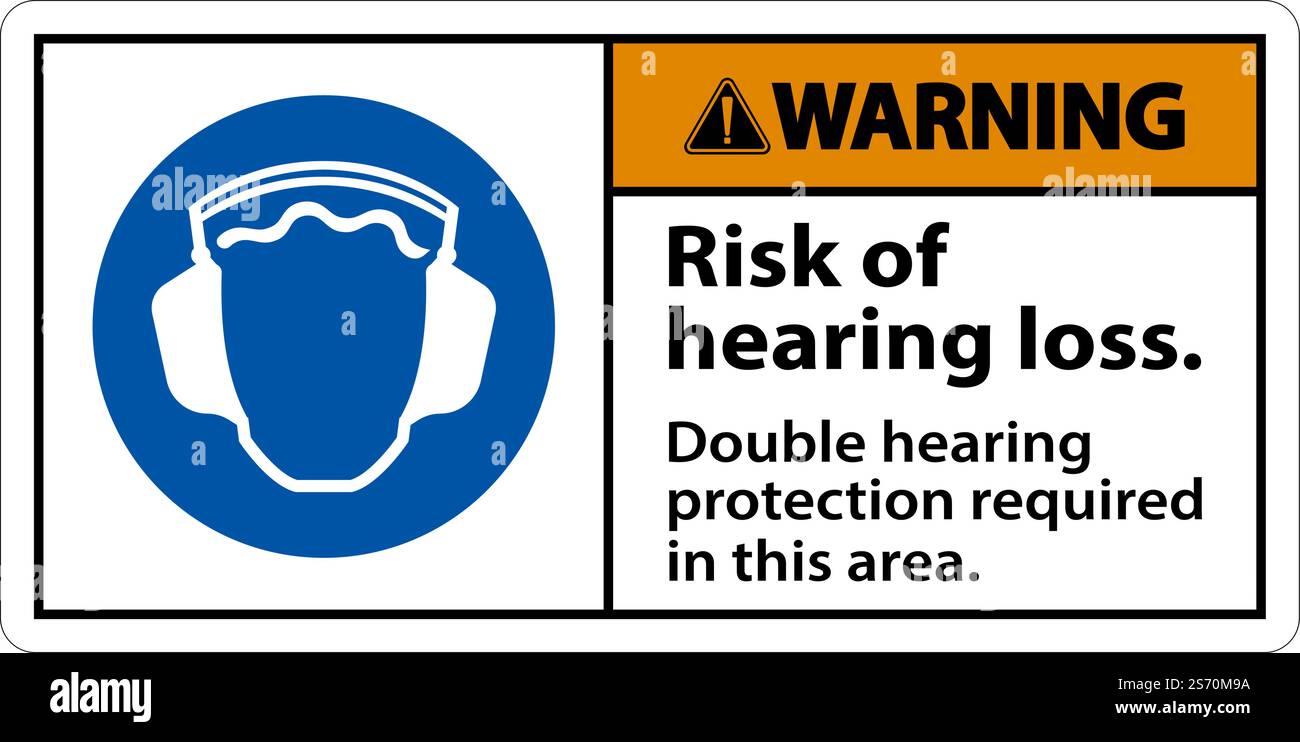 Warning Double Hearing Protection Sign On White Background Stock Vector ...