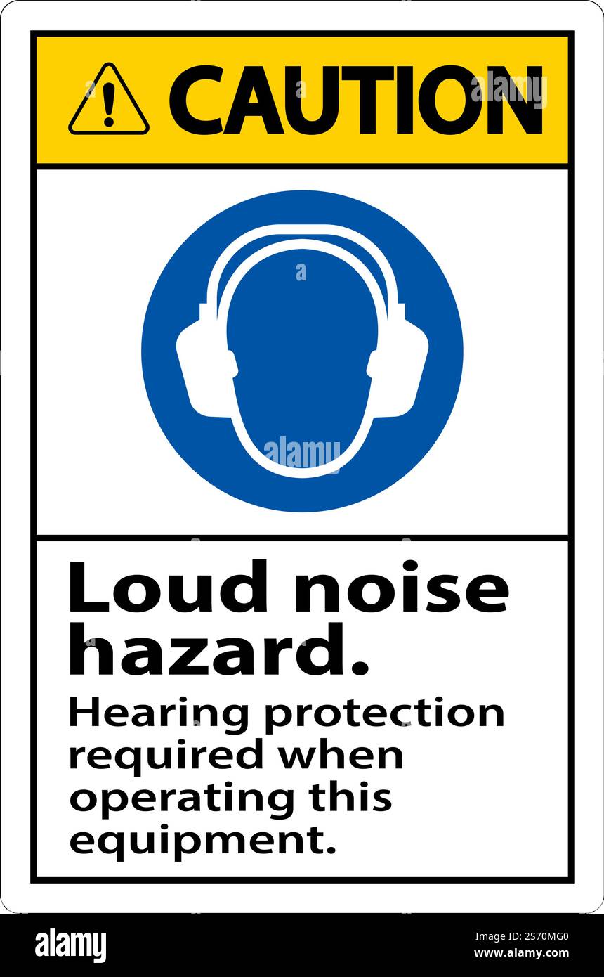 Caution Hearing Protection Required Sign On White Background Stock ...