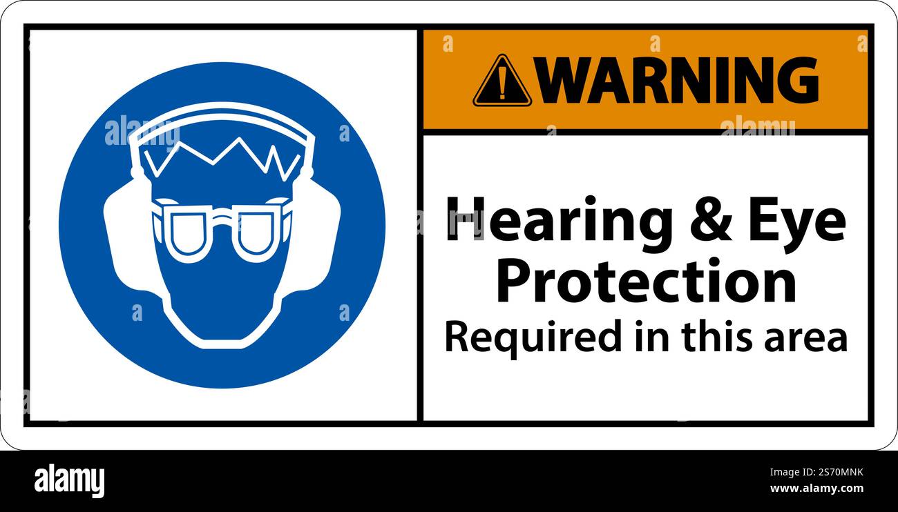 Warning Hearing and Eye Protection Sign On White Background Stock ...
