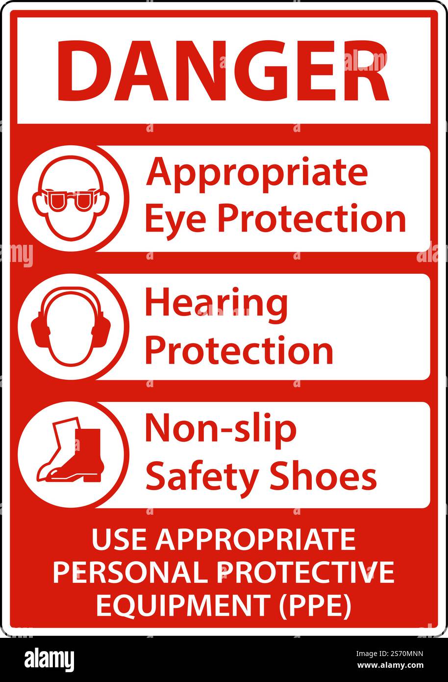 Danger Use Appropriate PPE Sign On White Background Stock Vector Image ...