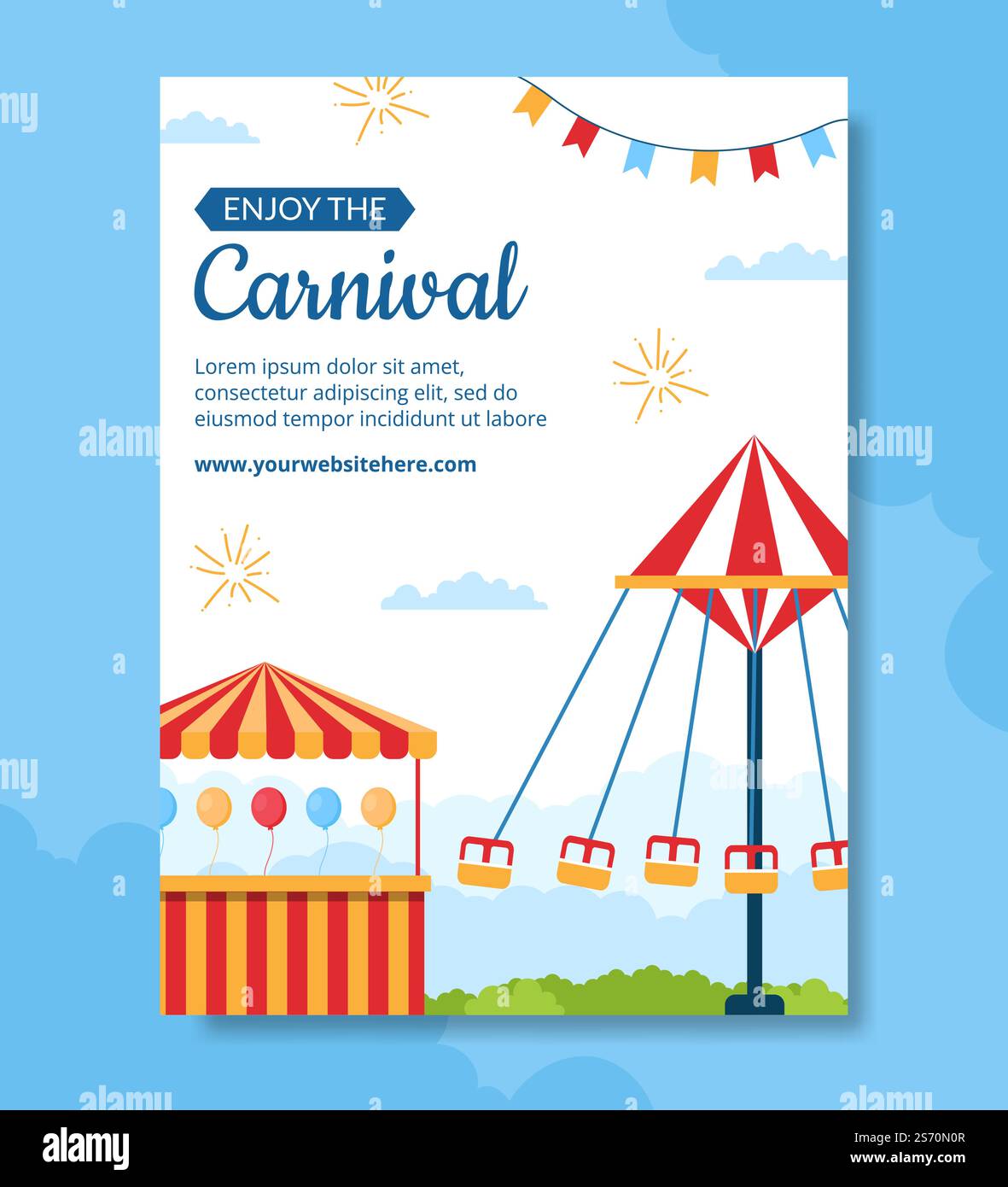 Amusement Park Carnival Poster Template Hand Drawn Cartoon Flat ...