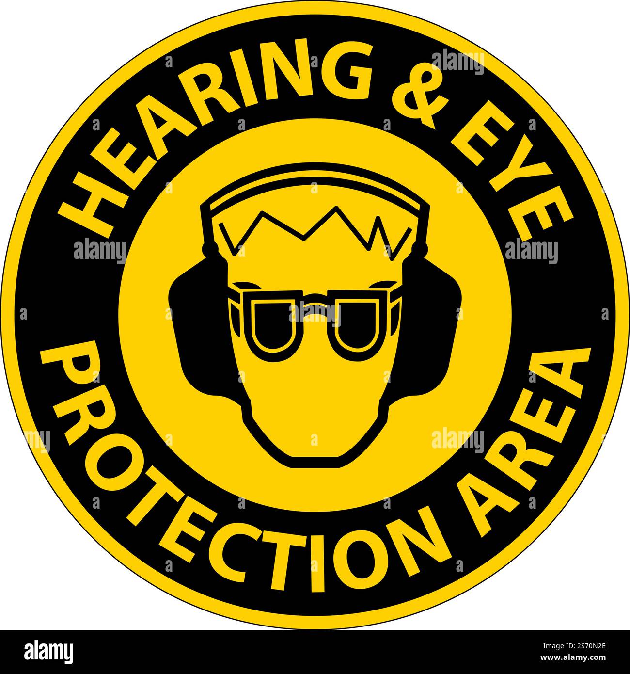 Caution Hearing and Eye Protection Sign On White Background Stock ...