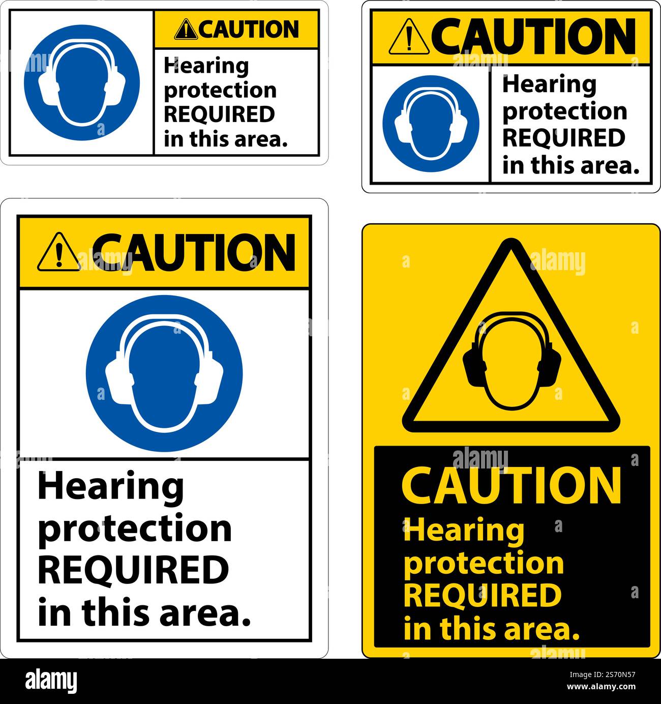 Caution Hearing Protection Required Sign On White Background Stock ...