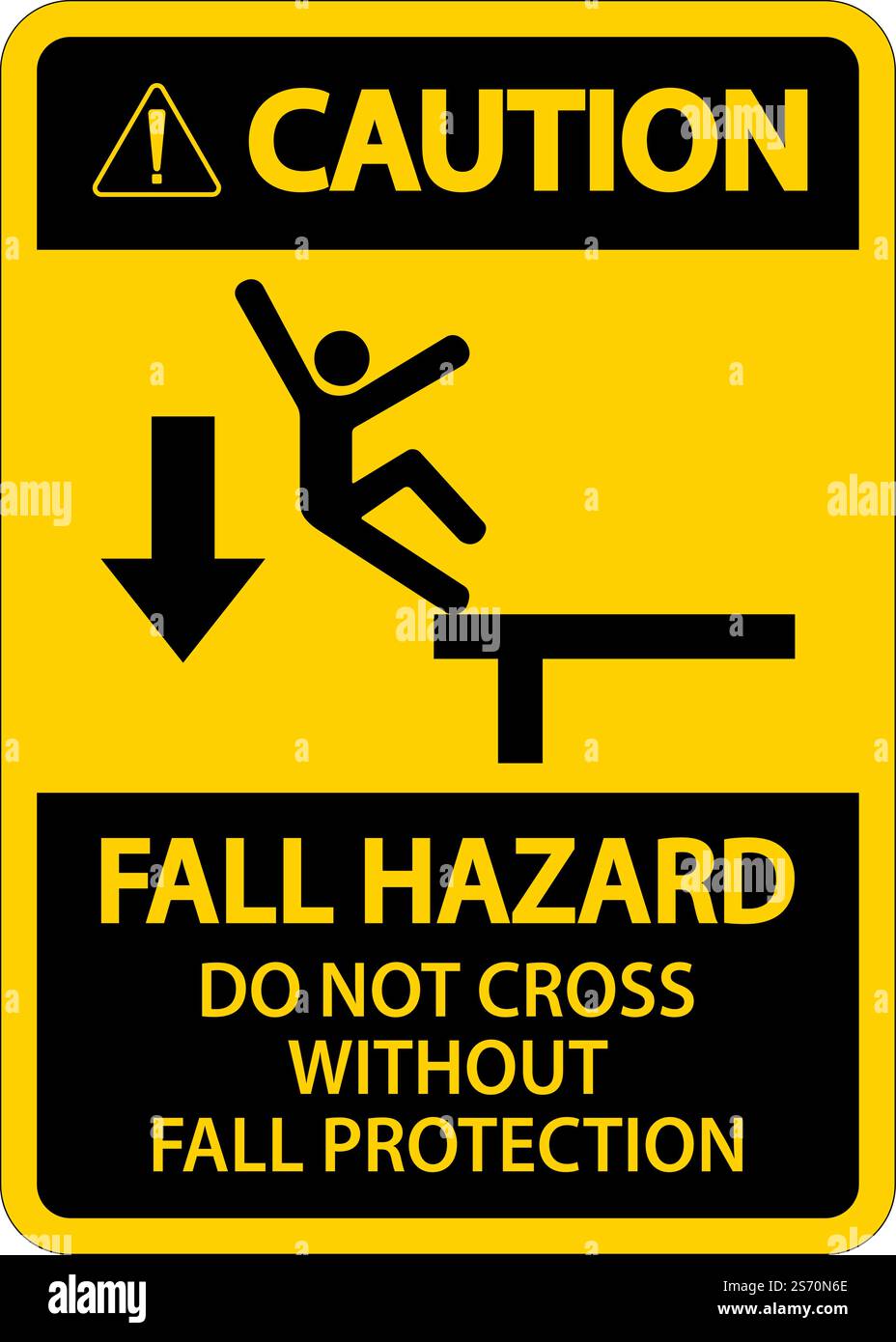 Caution Do Not Cross Without Fall Protection Sign On White Background ...