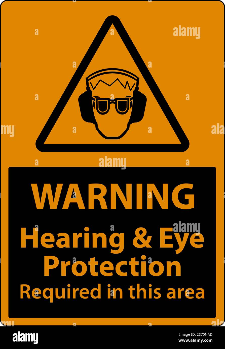 Warning Hearing and Eye Protection Sign On White Background Stock ...