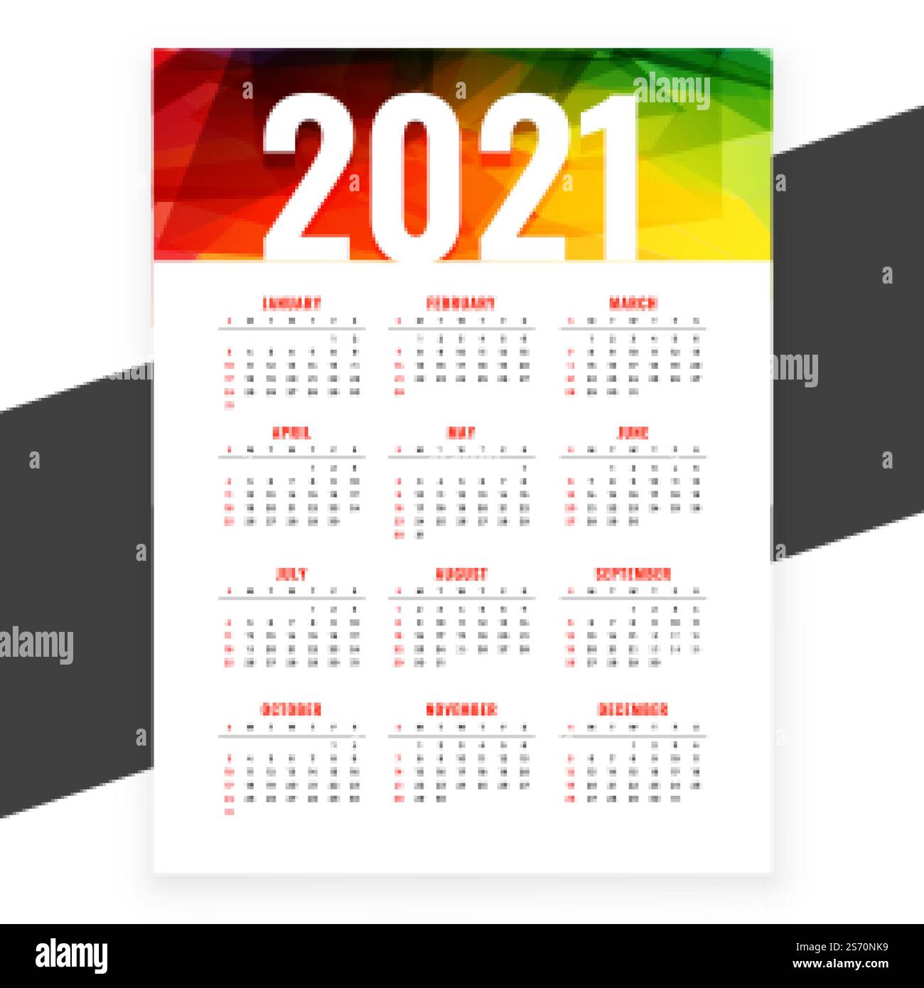 2021 abstract new year calendar design colors template Stock Vector ...