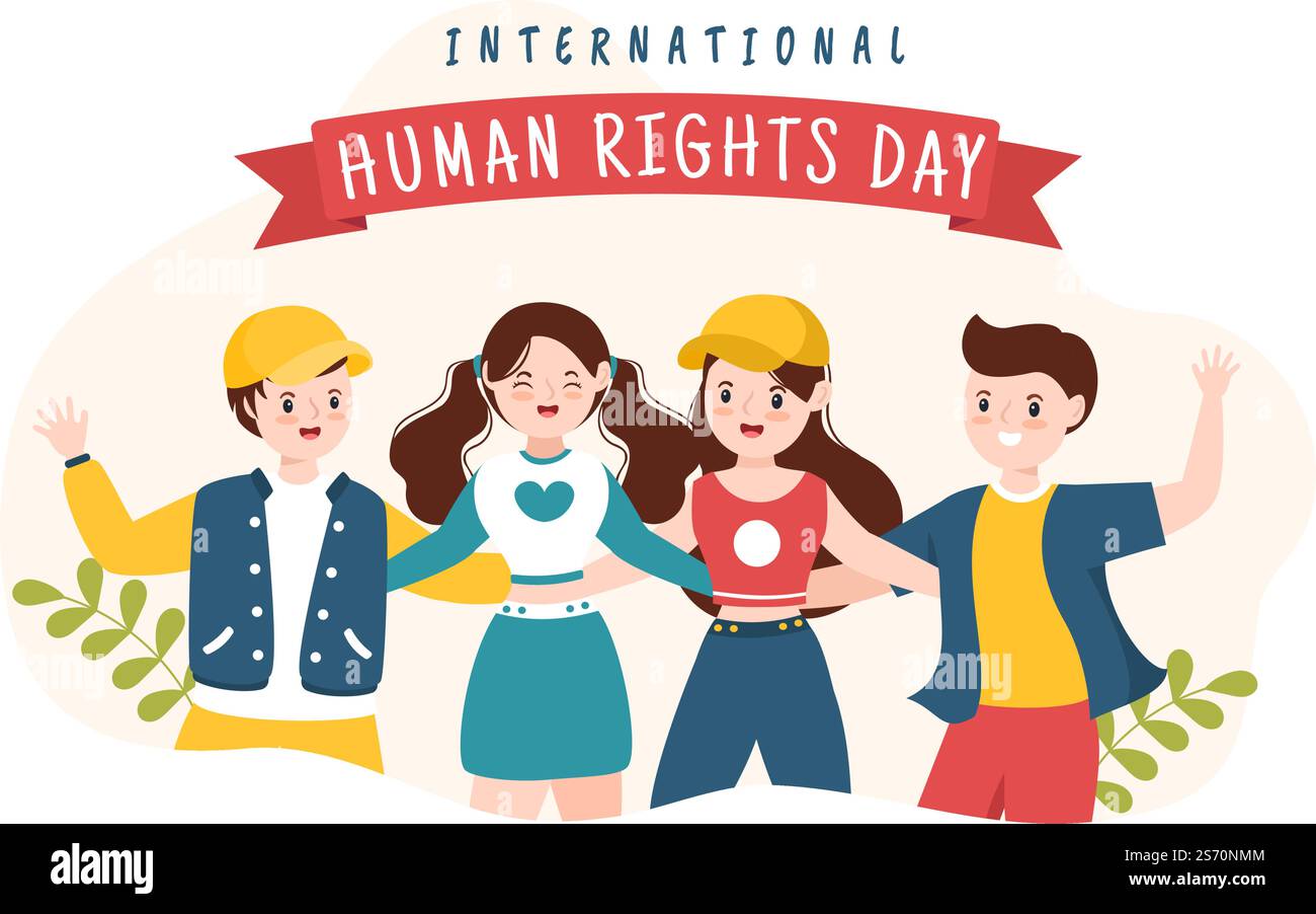 Human Rights Day Template Hand Drawn Flat Cartoon Illustration with ...
