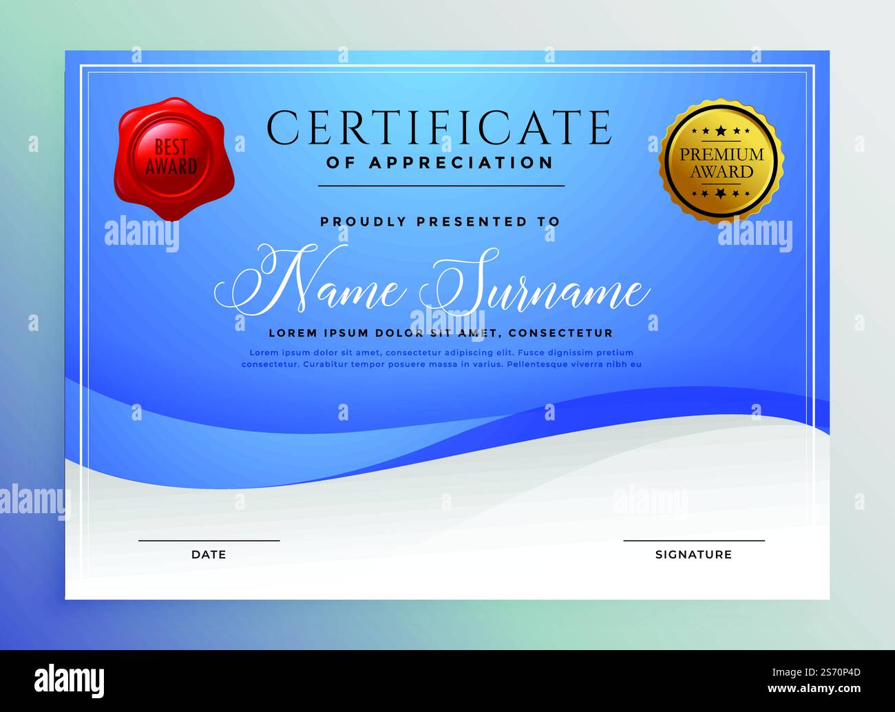 abstract blue wavy certificate template design Stock Vector Image & Art - Alamy