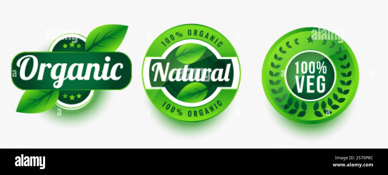 organic natural veg product labels set design Stock Vector Image & Art ...