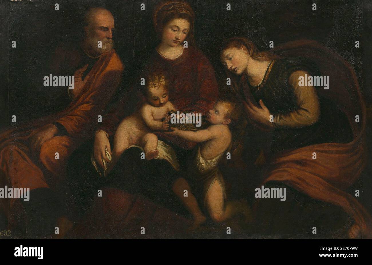 Andrea Schiavone (c. 1500-1563) - The Holy Family with Saints John and Catherine Stock Photo - Alamy