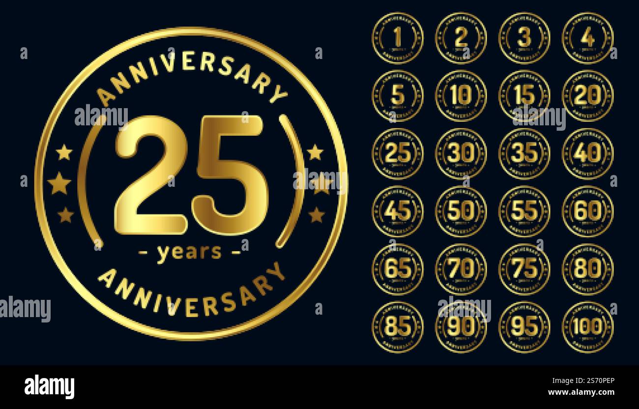 circular anniversary emblems or labels in golden color Stock Vector ...