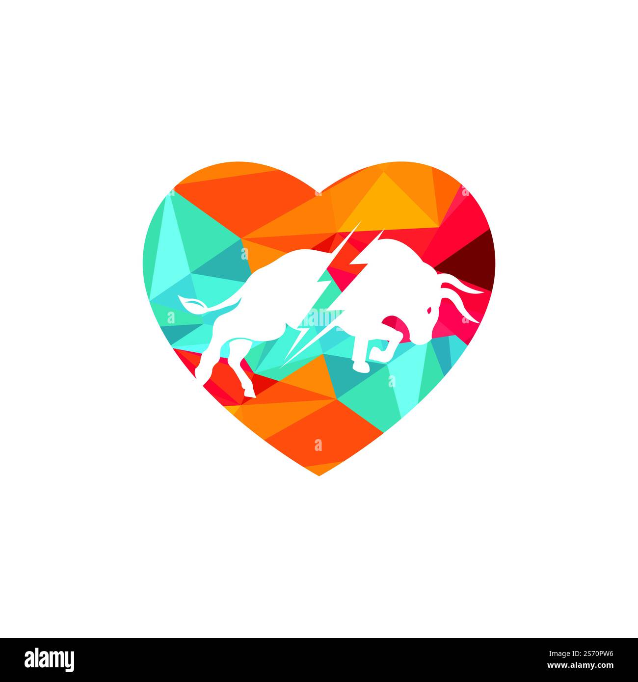 Bull with thunder and heart shape logo design. Flash electric energy in ...