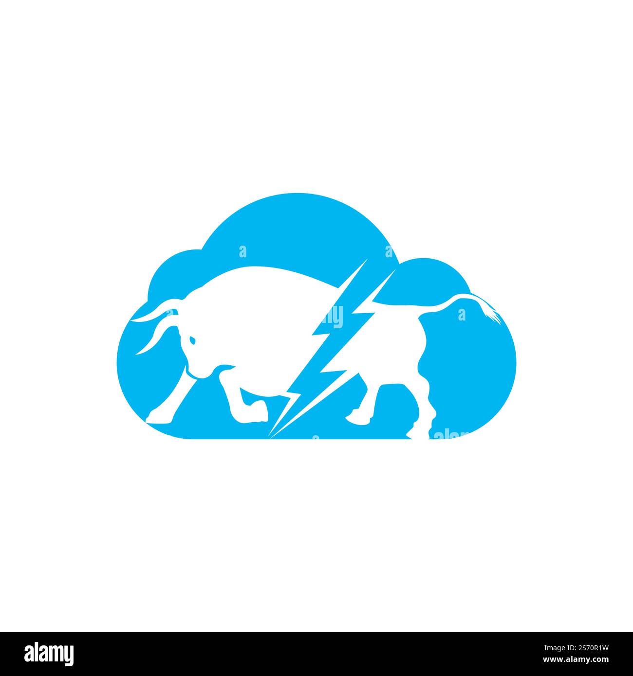 Bull with thunder and cloud logo design. Flash electric energy in bull ...
