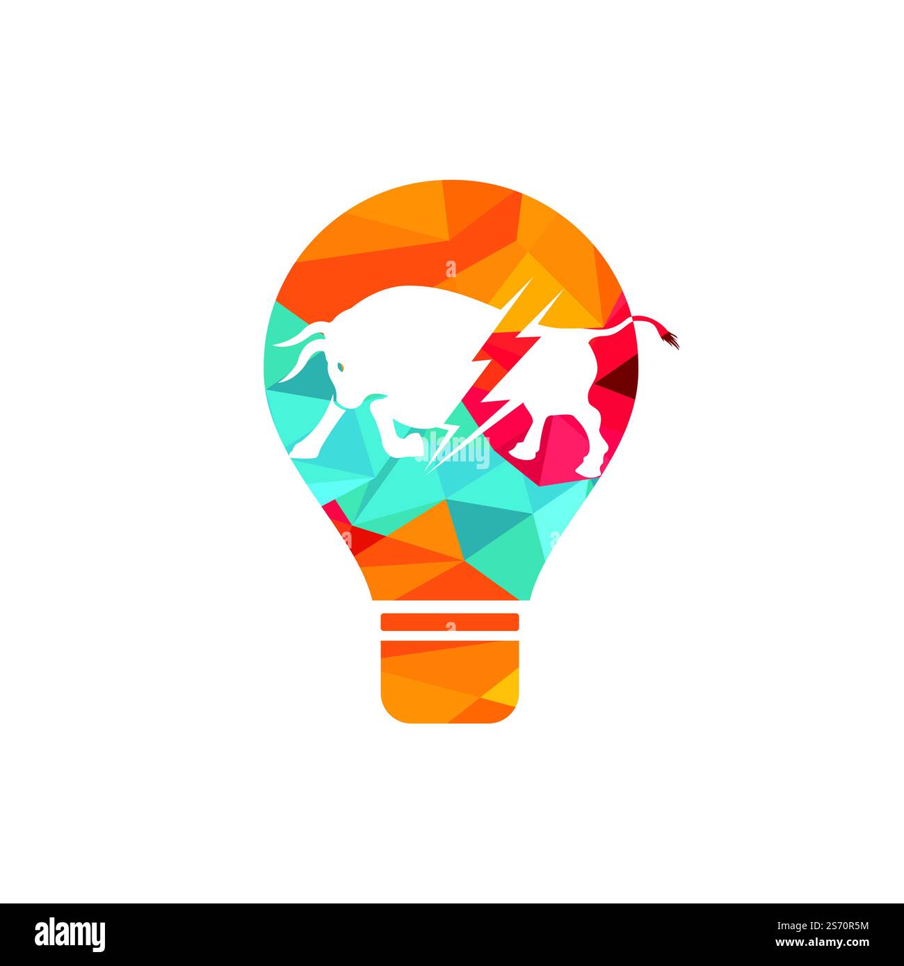 Bull with thunder and light bulb logo design. Flash electric energy in ...