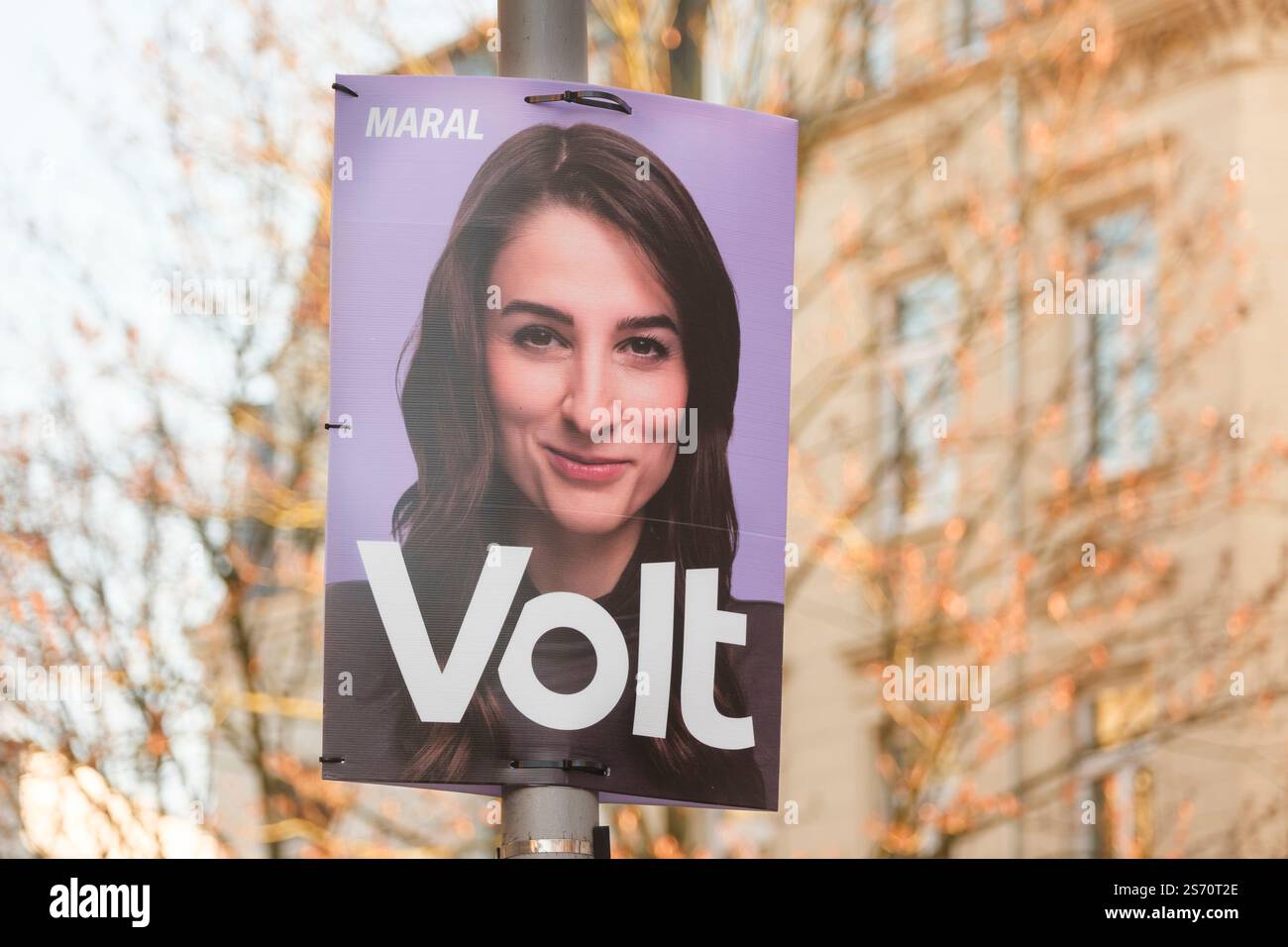 Election poster of the Volt party with the portrait of top candidate for the 2025 Bundestag ...
