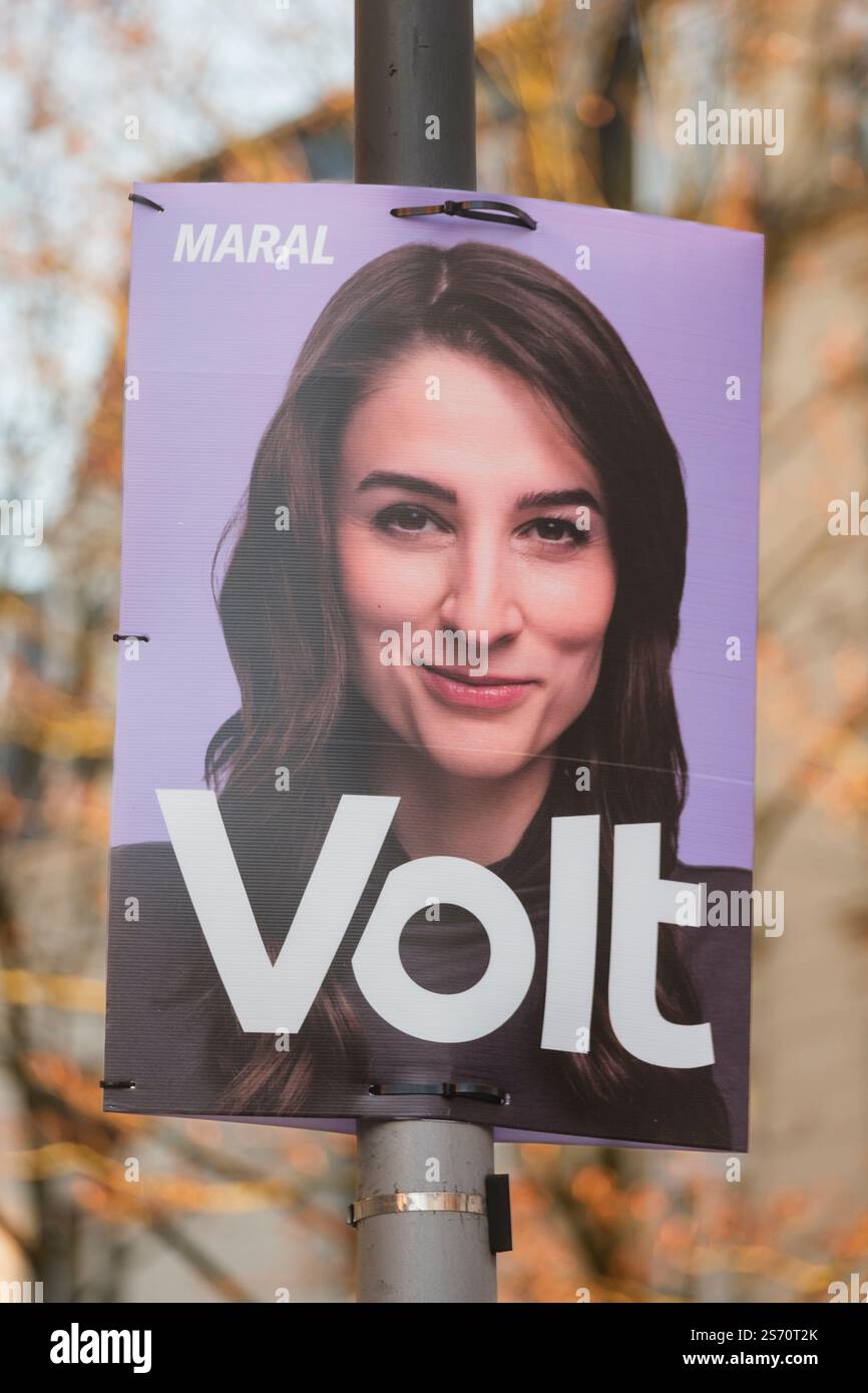 Election poster of the Volt party with the portrait of top candidate for the 2025 Bundestag ...