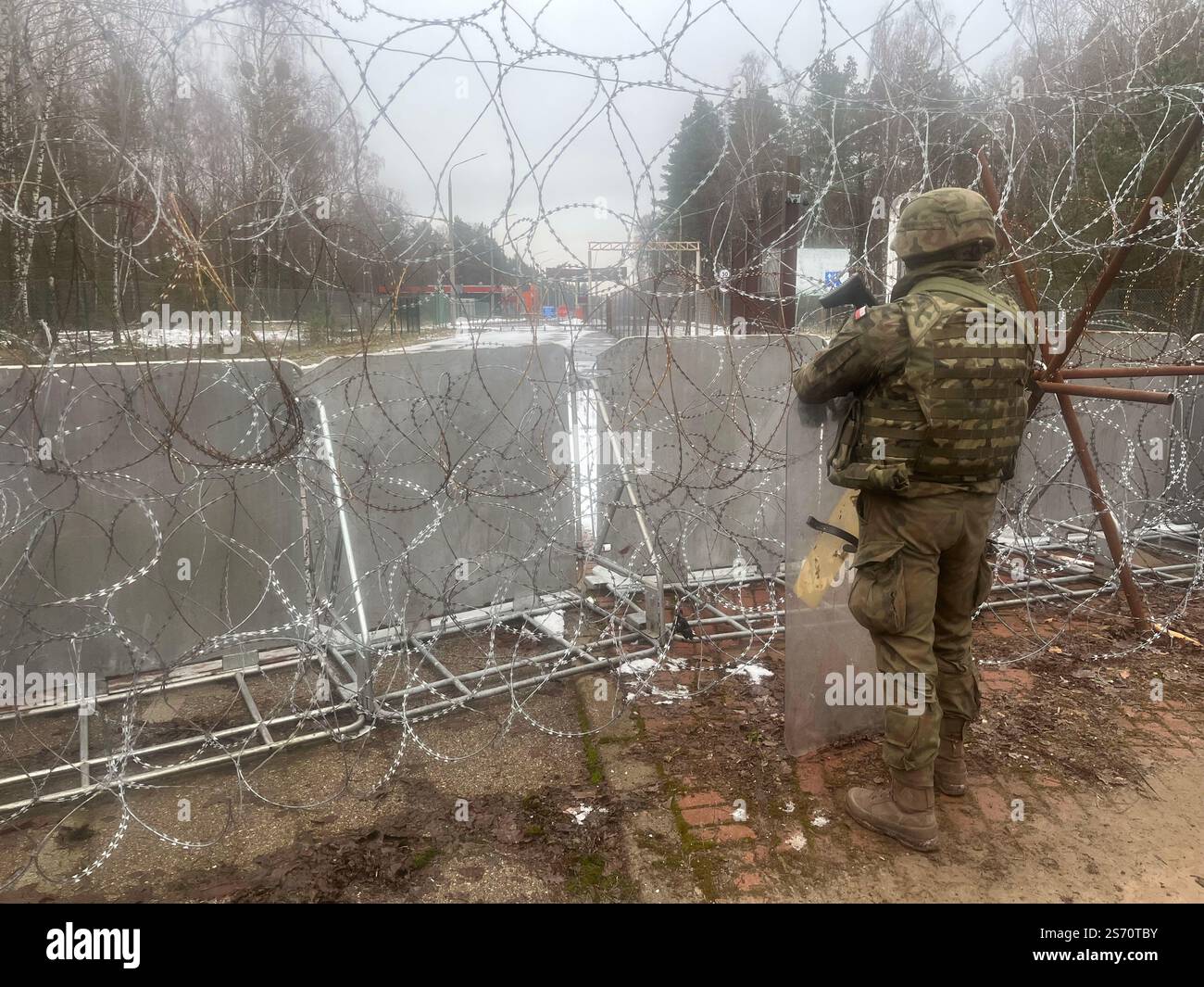 Podlesi, Poland. 16th Jan, 2025. Fortifications at the closed Polish ...
