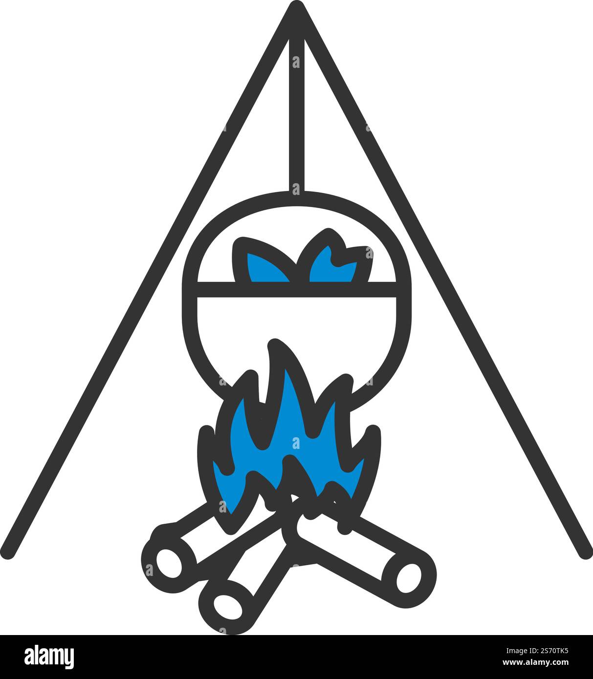 Icon Of Fire And Fishing Pot. Editable Bold Outline With Color Fill ...