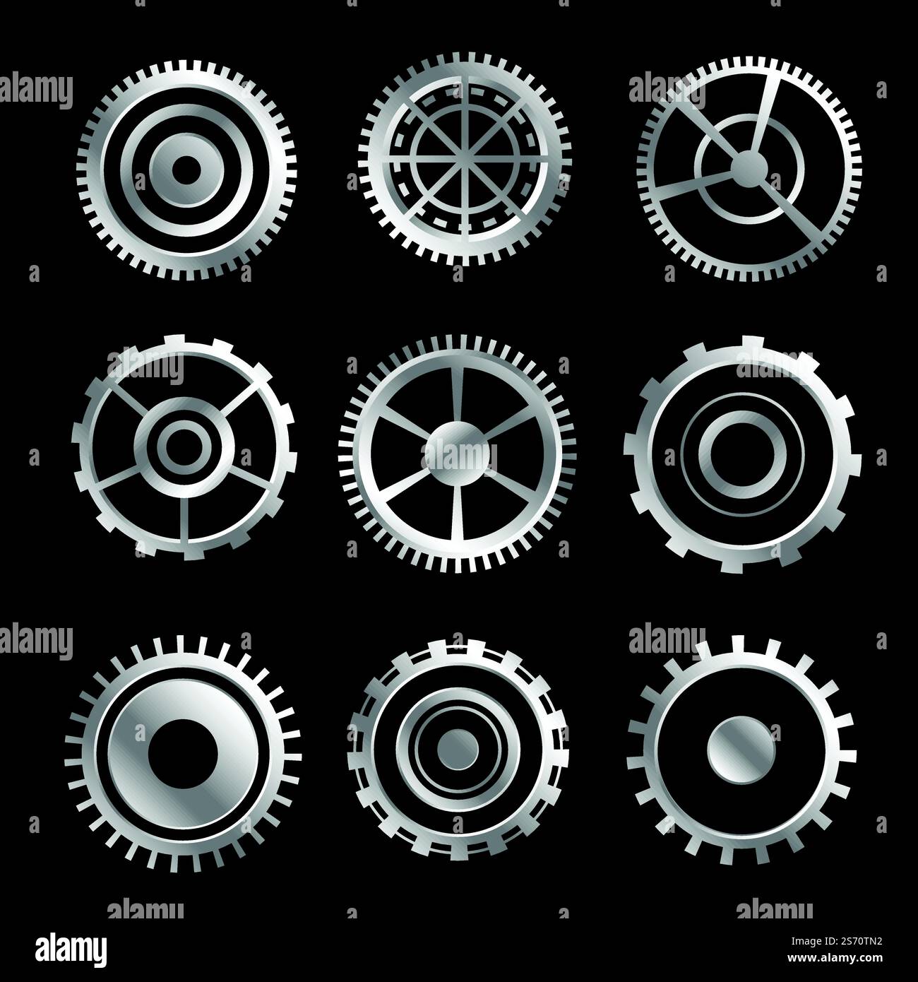 3d metallic cog and gears set of nine design Stock Vector Image & Art ...