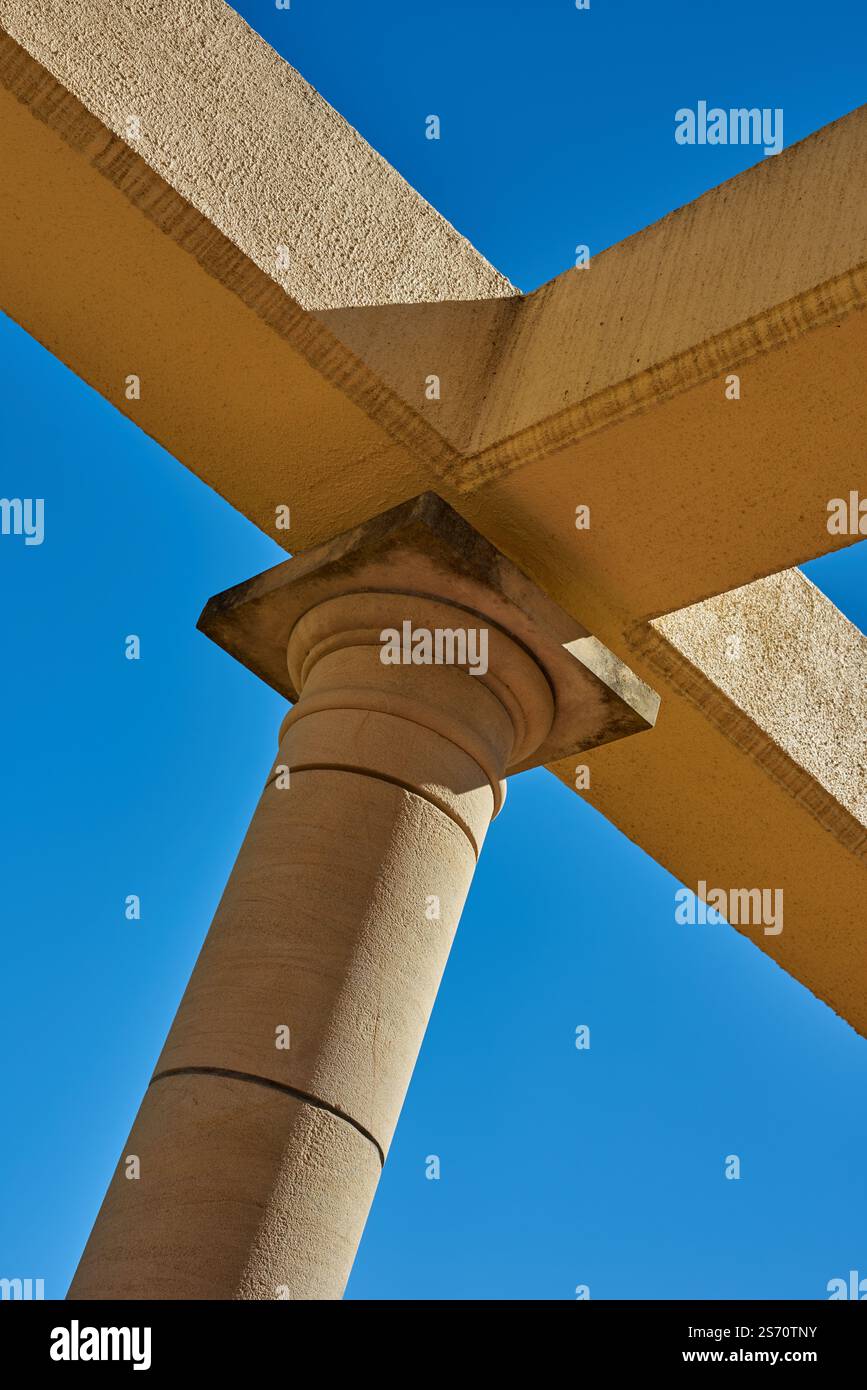 Architecture, history and temple with column in nature for antique ...