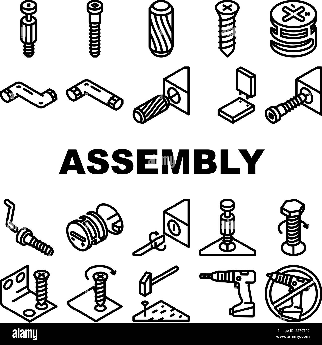 Assembly Instruction Furniture Icons Set Vector Manual Diy Home