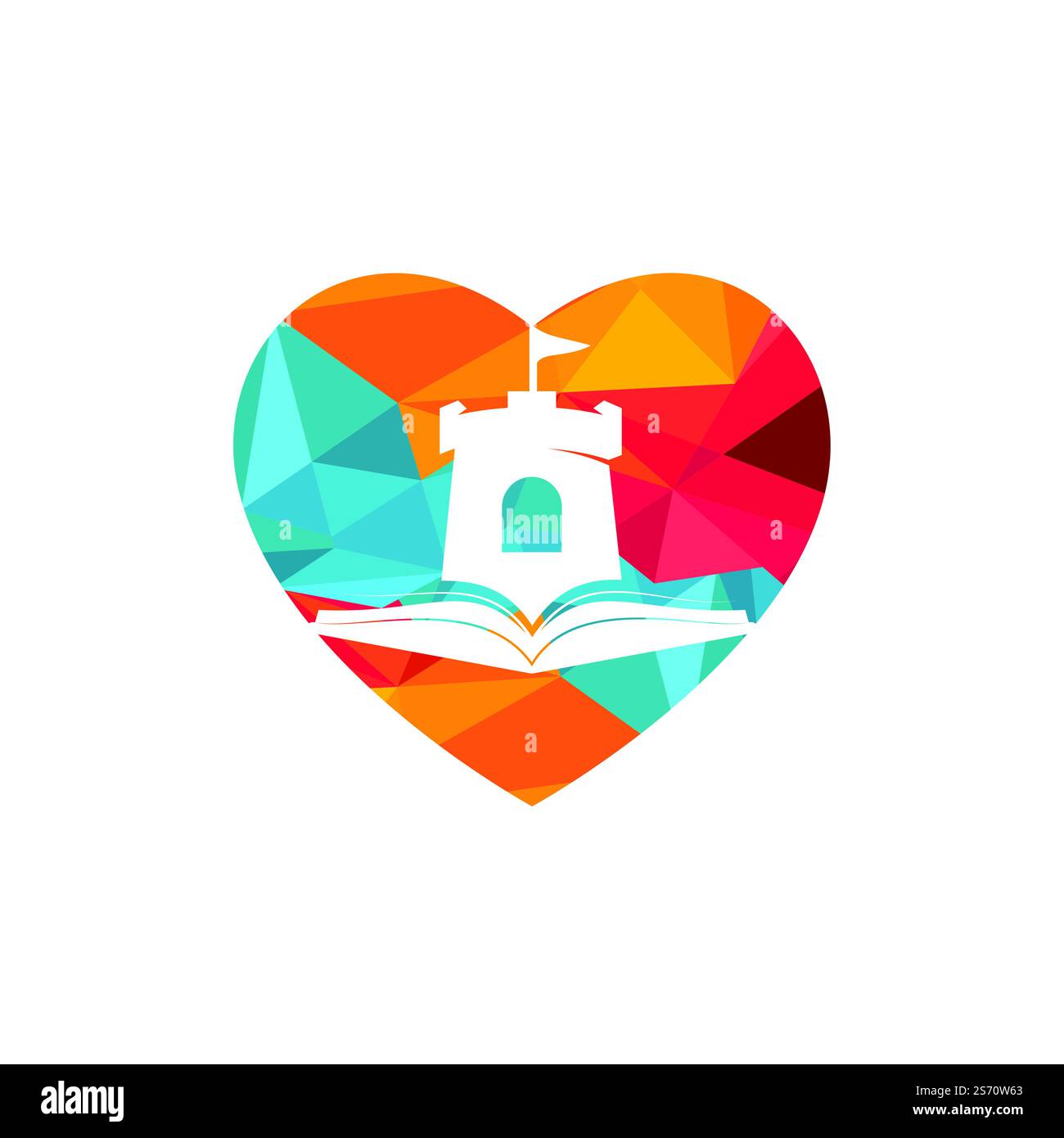 Castle book with heart vector logo design. Unique bookstore, library ...