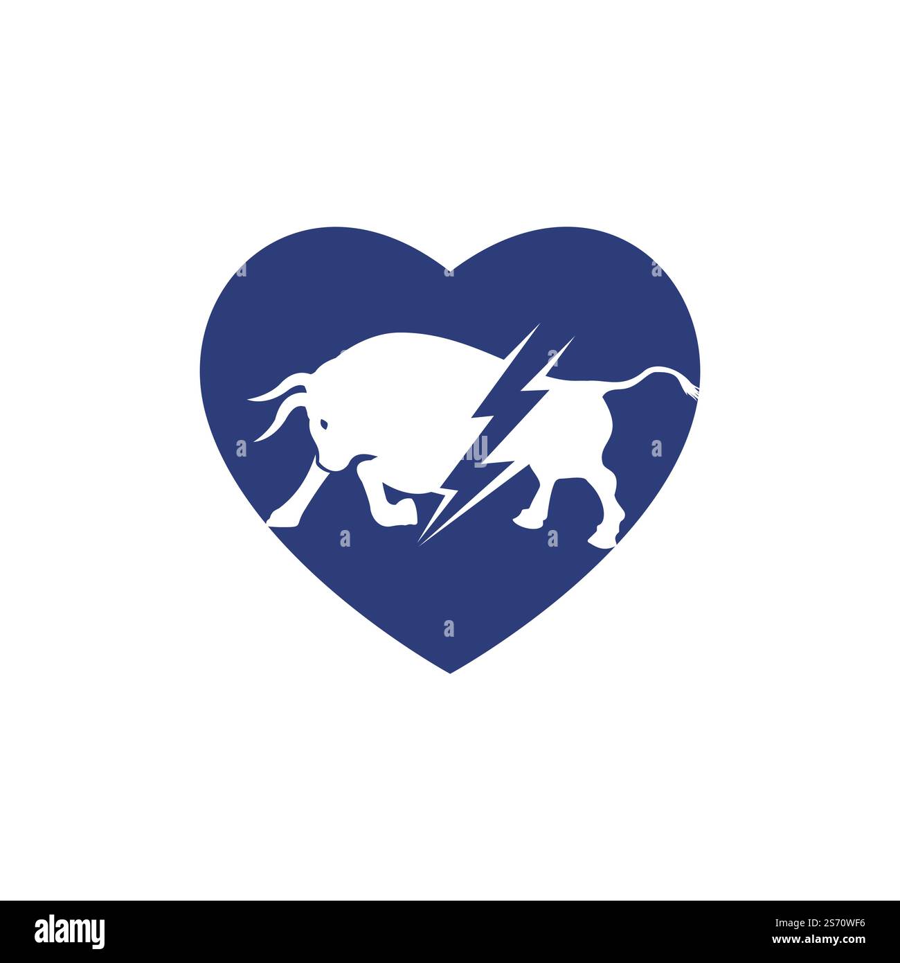 Bull with thunder and heart shape logo design. Flash electric energy in ...