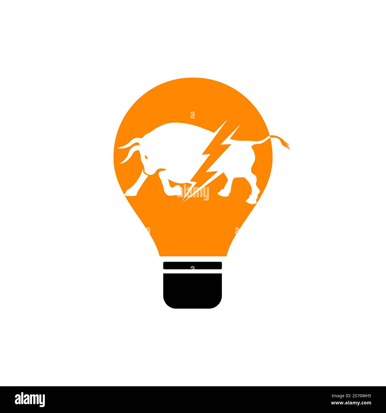 Bull with thunder and light bulb logo design. Flash electric energy in ...