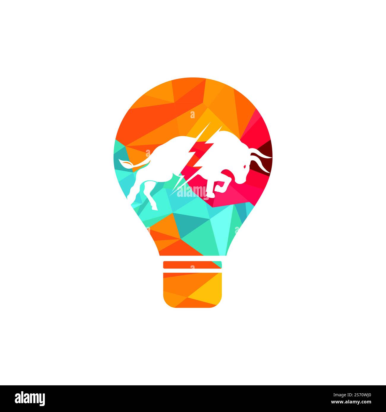 Bull with thunder and light bulb logo design. Flash electric energy in ...