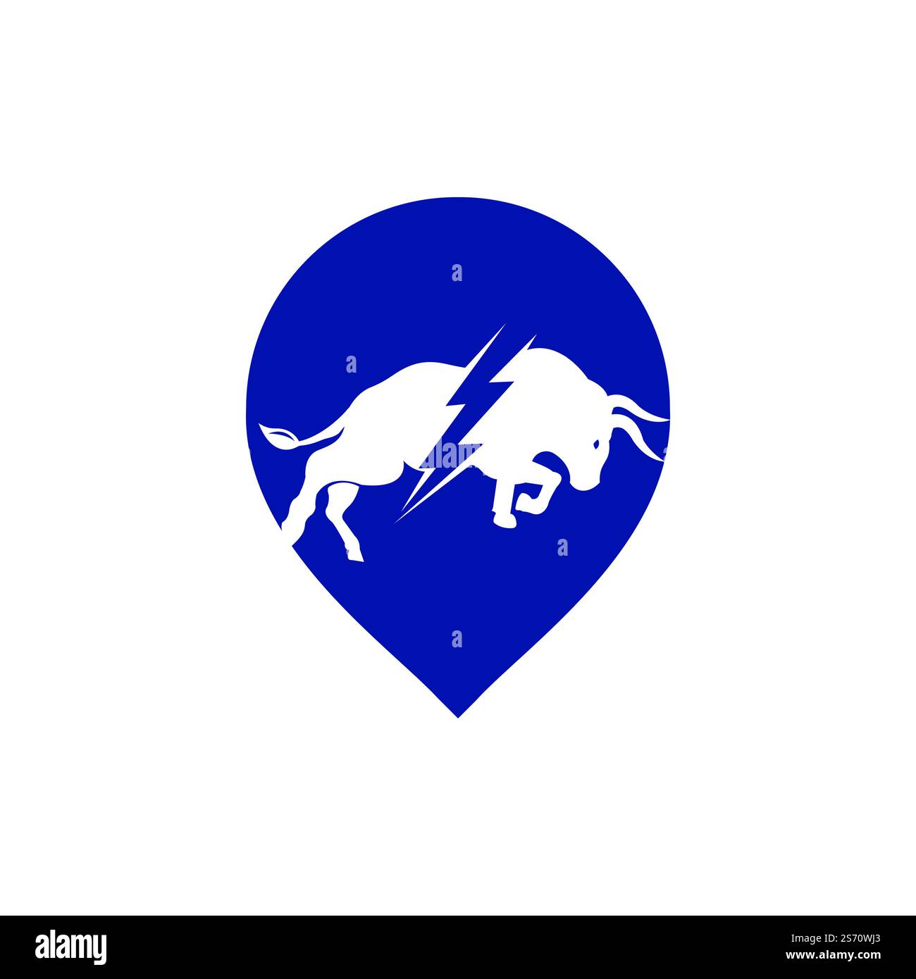 Bull with thunder and pointer pin logo design. Flash electric energy in ...