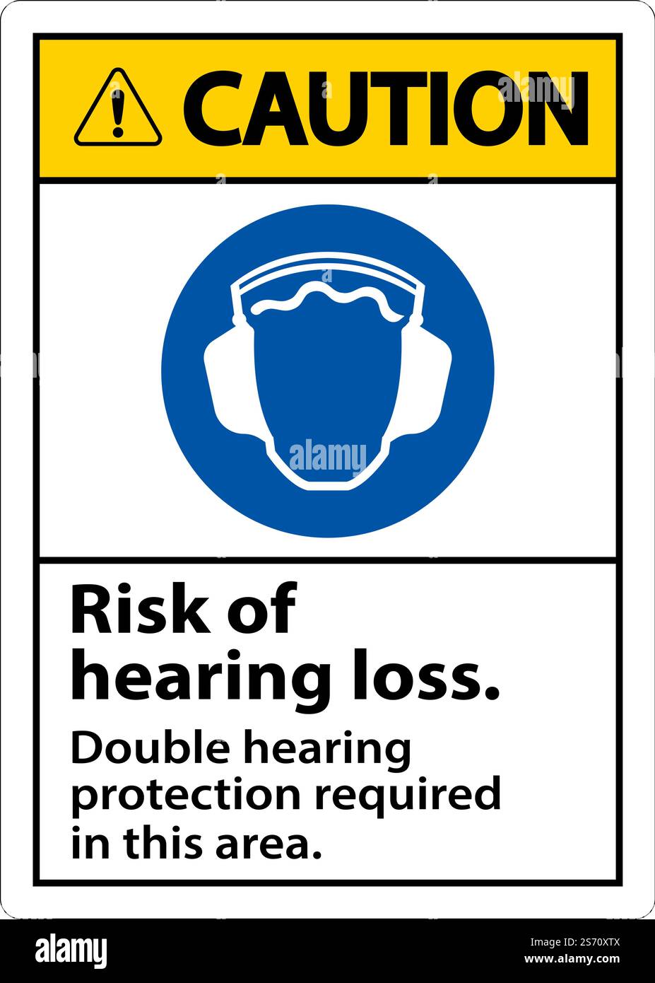 Caution Double Hearing Protection Sign On White Background Stock Vector ...