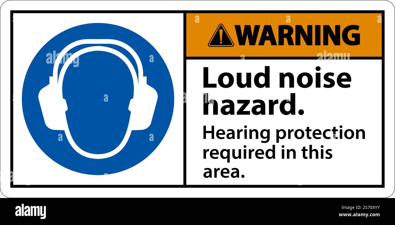 Warning Hearing Protection Required Sign On White Background Stock ...