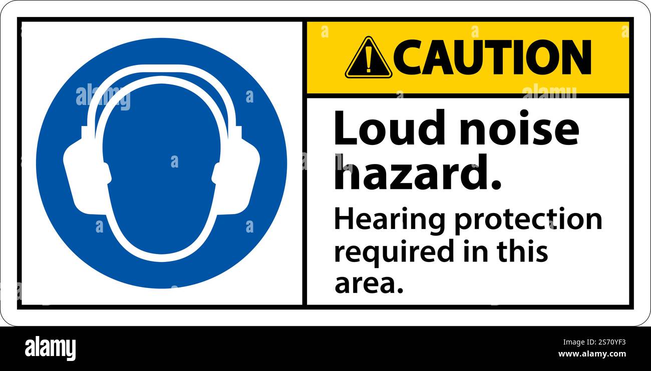 Caution Hearing Protection Required Sign On White Background Stock ...