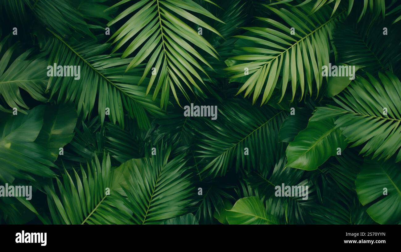 Lush,verdant rainforest canopy viewed from below,showcasing the dense ...