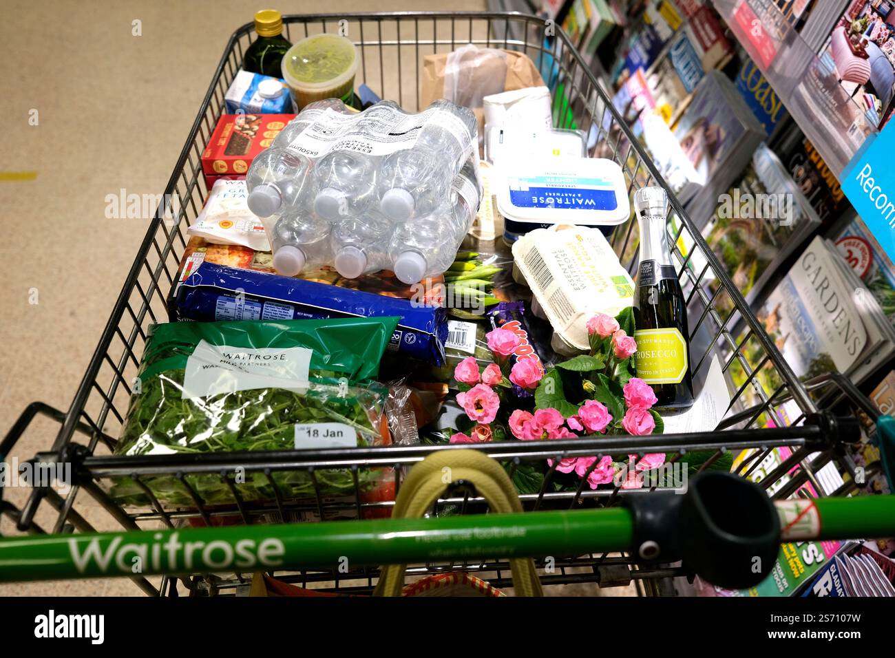 waitrose supermarket customer trolley with bought items Stock Photo - Alamy
