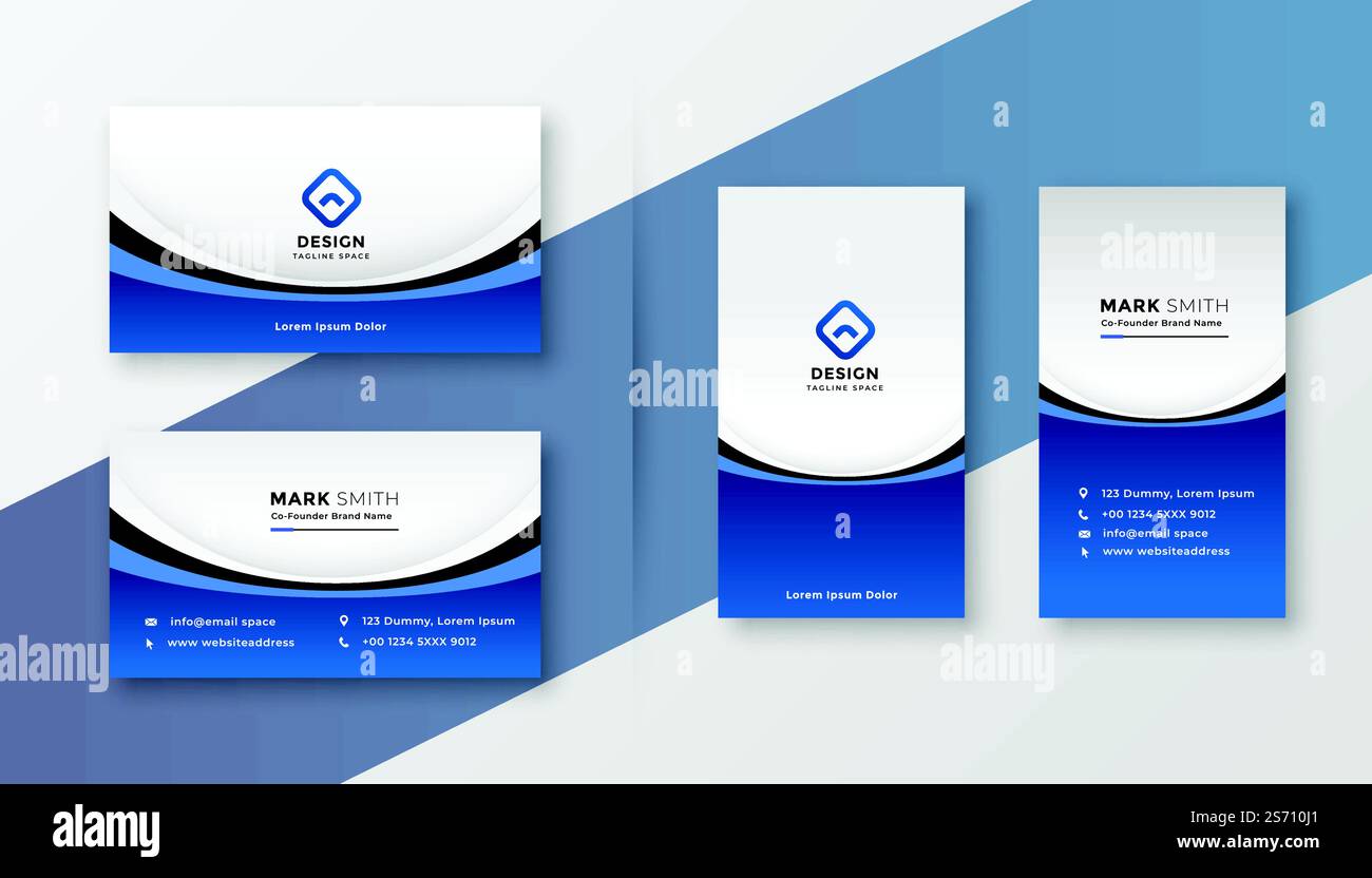 blue wavy business card professional template design Stock Vector Image ...