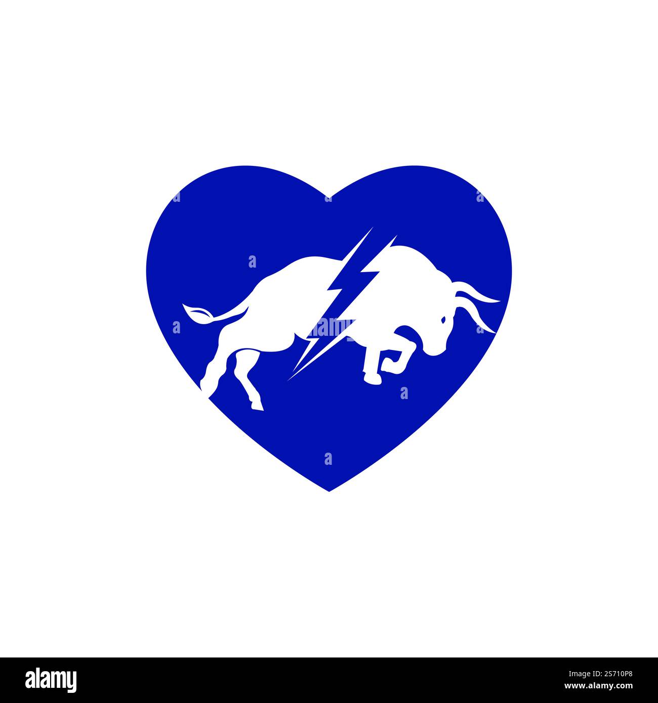 Bull with thunder and heart shape logo design. Flash electric energy in ...