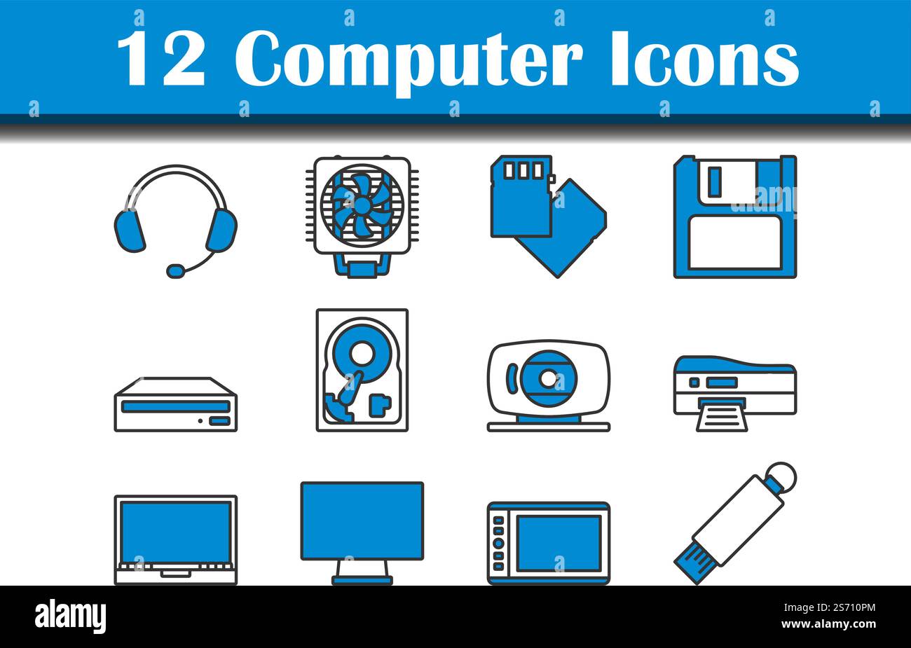 Computer Icon Set. Editable Bold Outline With Color Fill Design. Vector ...