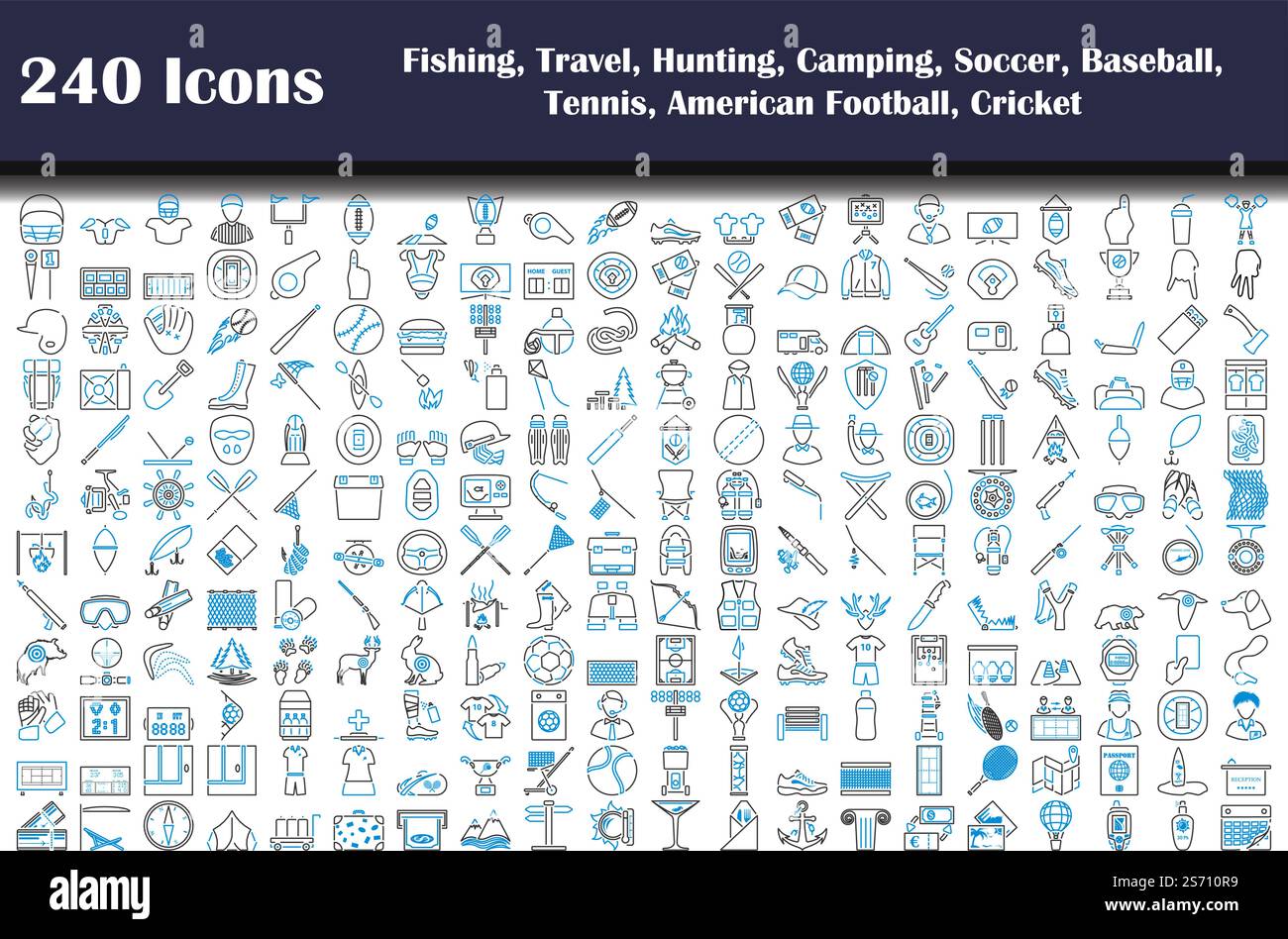240 Icons Of Fishing, Travel, Hunting, Camping, Soccer, Baseball ...