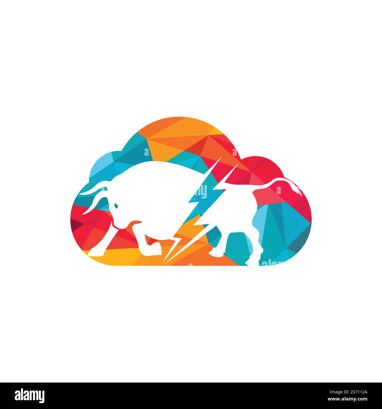 Bull with thunder and cloud logo design. Flash electric energy in bull ...