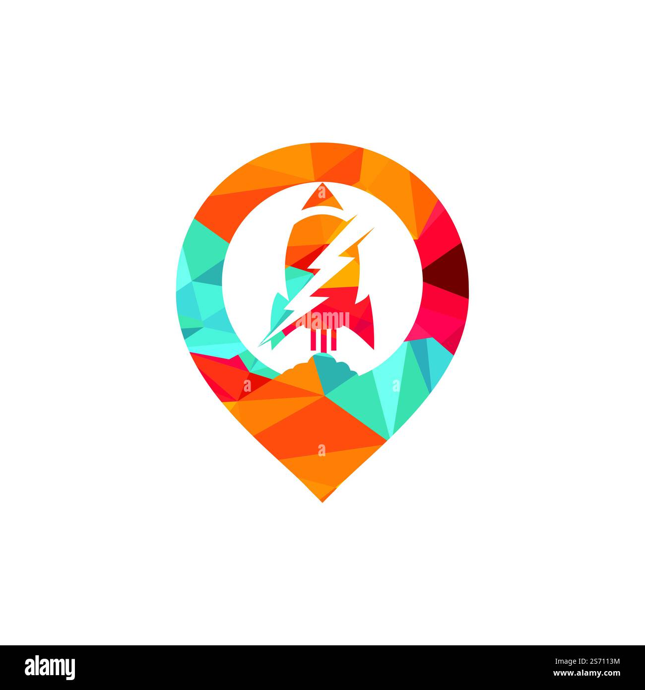 Electric rocket vector logo design. Rocket with thunderbolt and pin ...