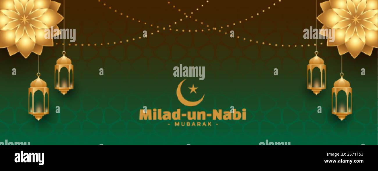 milad un nabi mubarak wishes banner with golden flower Stock Vector ...