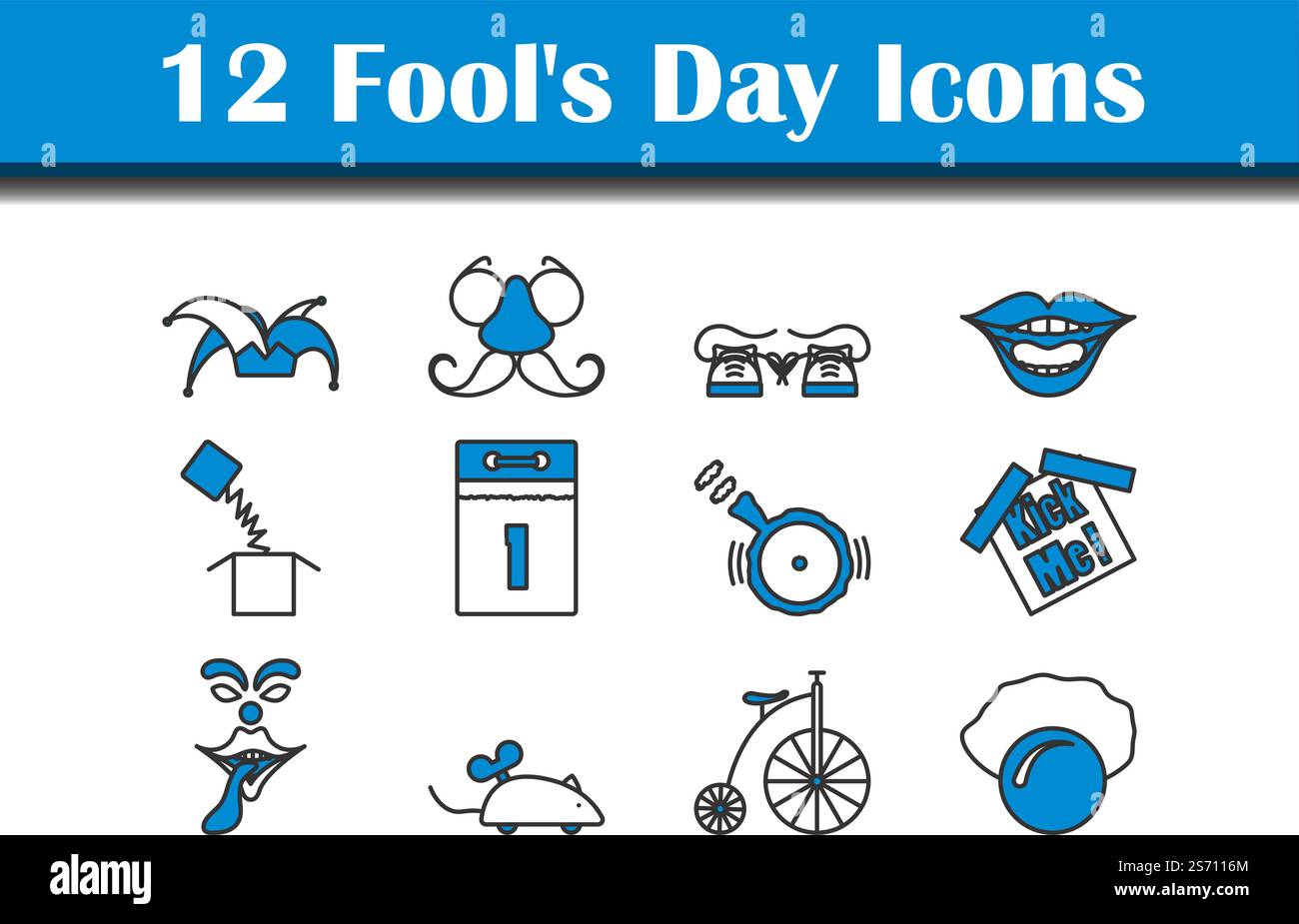 Fool’s Day Icon Set. Editable Bold Outline With Color Fill Design ...