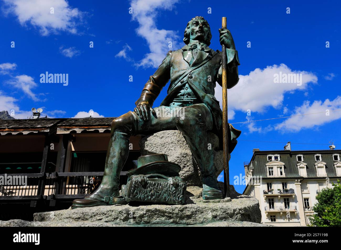 The bronze statue of Michel Gabriel Paccard, alpinist and botanist, in ...