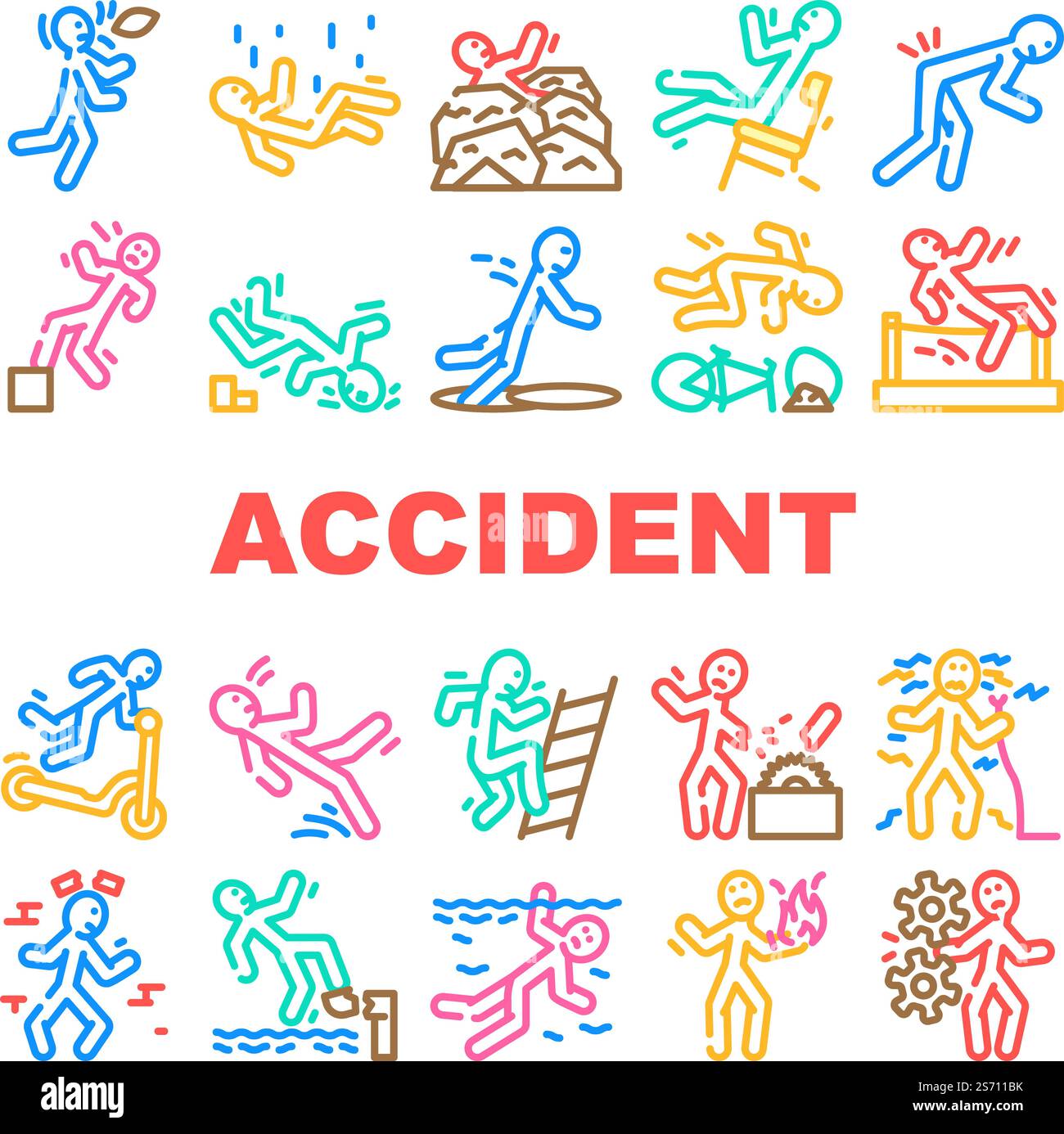accident injury man person icons set vector. human car crash, fail ... accident injury man person icons set vector. human car crash, fail ...